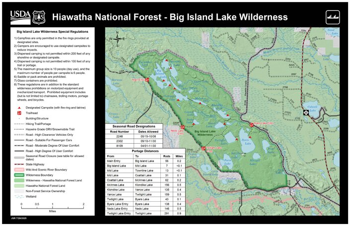 Hiawatha NF - Big Island Lake Wilderness Map by US Forest Service R9 ...