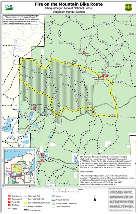 Chequamegon Nicolet National Forest Fire on the Mountain Bike Route Map ...