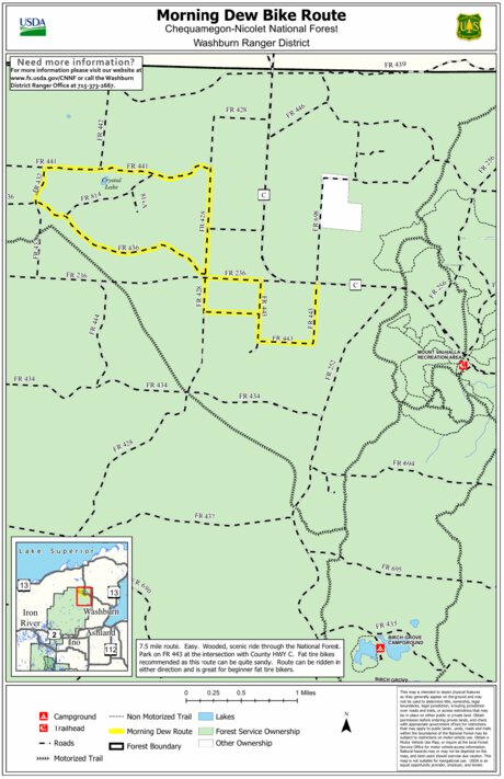 Chequamegon Nicolet National Forest Morning Dew Bike Route Map by US ...