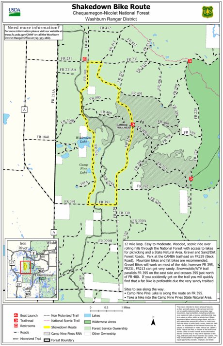 Chequamegon Nicolet National Forest Shake Down Bike Route Map by US ...