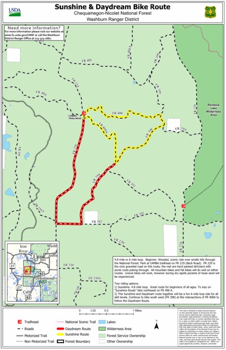 Chequamegon Nicolet National Forest Sunshine Daydream Bike Route Map by ...