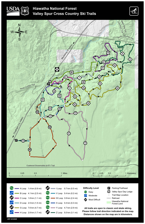 Hiawatha NF – Valley Spur Cross Country Ski Trails Map by US Forest ...