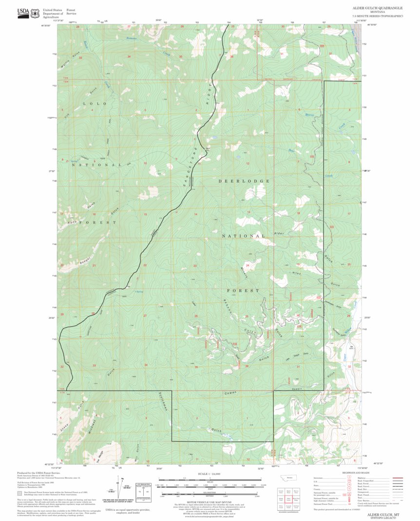 Alder Gulch, MT FSTopo Legacy Map by US Forest Service - Topo | Avenza Maps
