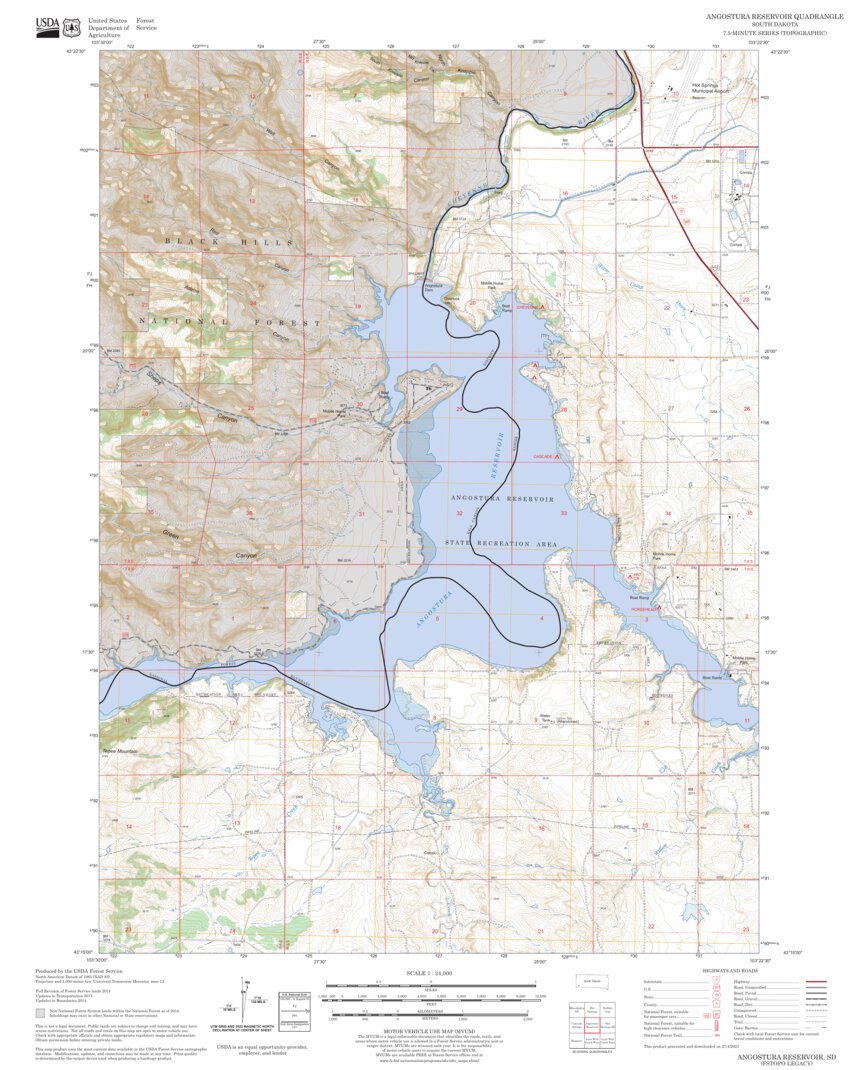 Angostura Reservoir, SD FSTopo Legacy Map by US Forest Service - Topo ...