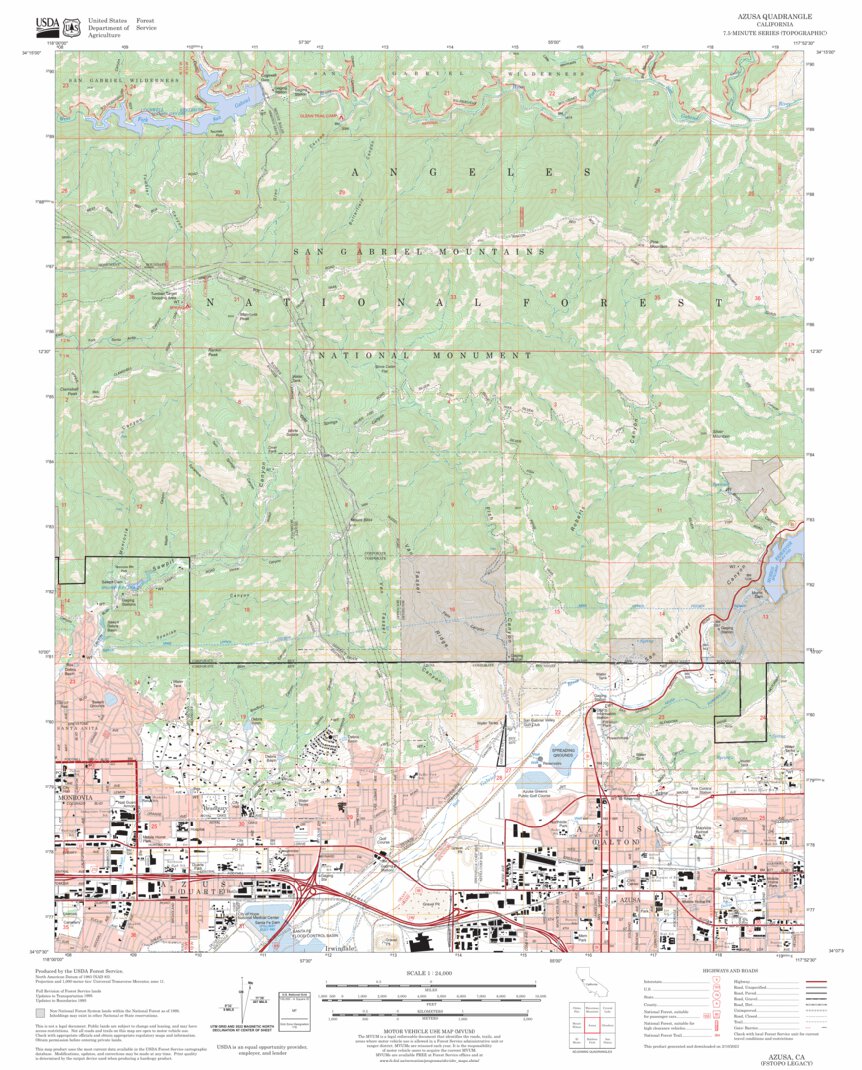 Azusa, CA FSTopo Legacy Map by US Forest Service - Topo | Avenza Maps
