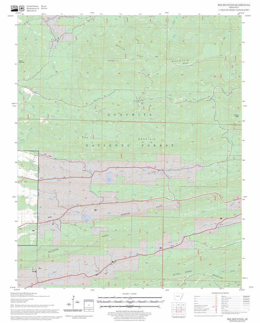 Bee Mountain, AR FSTopo Legacy Map by US Forest Service - Topo | Avenza ...