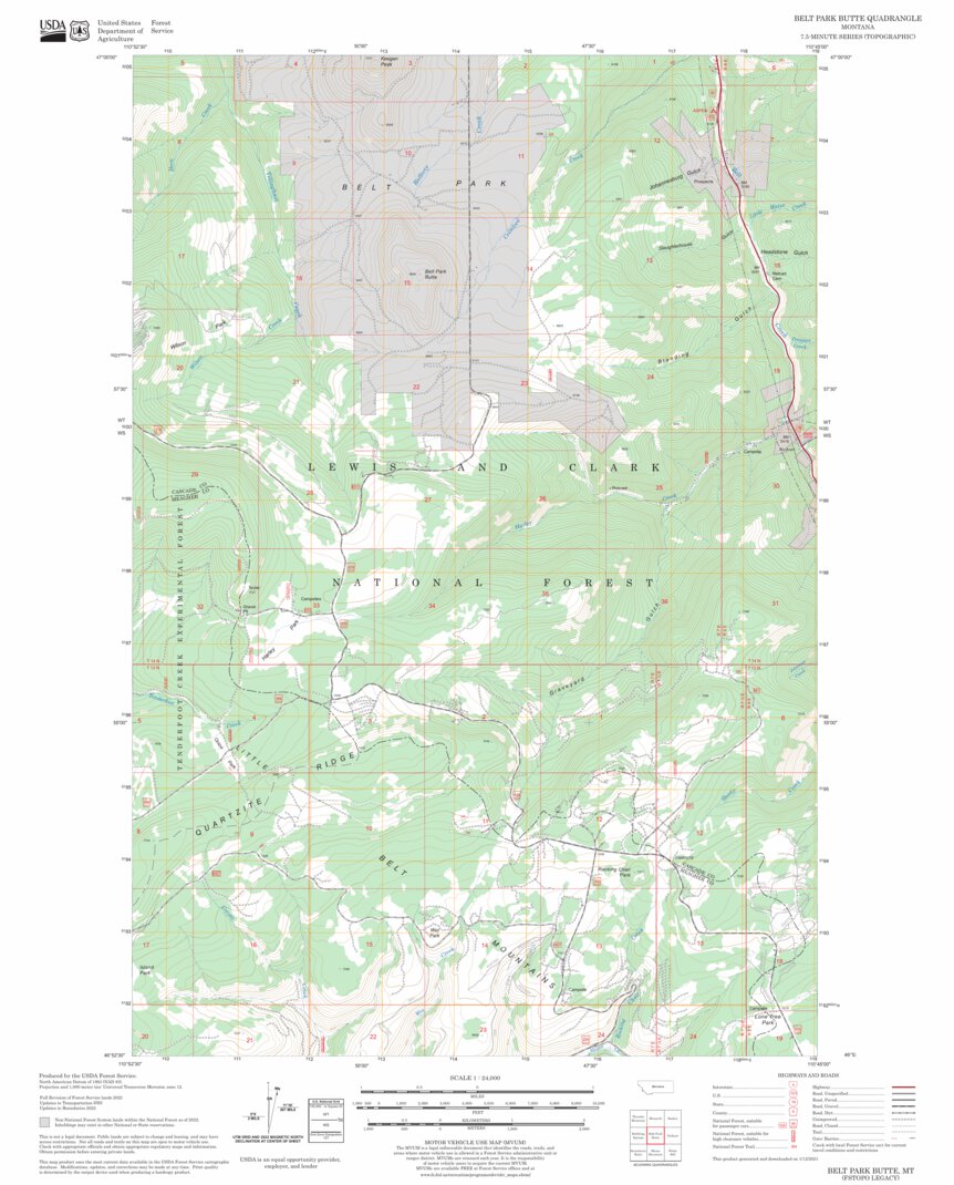 Belt Park Butte, MT FSTopo Legacy Map by US Forest Service - Topo ...