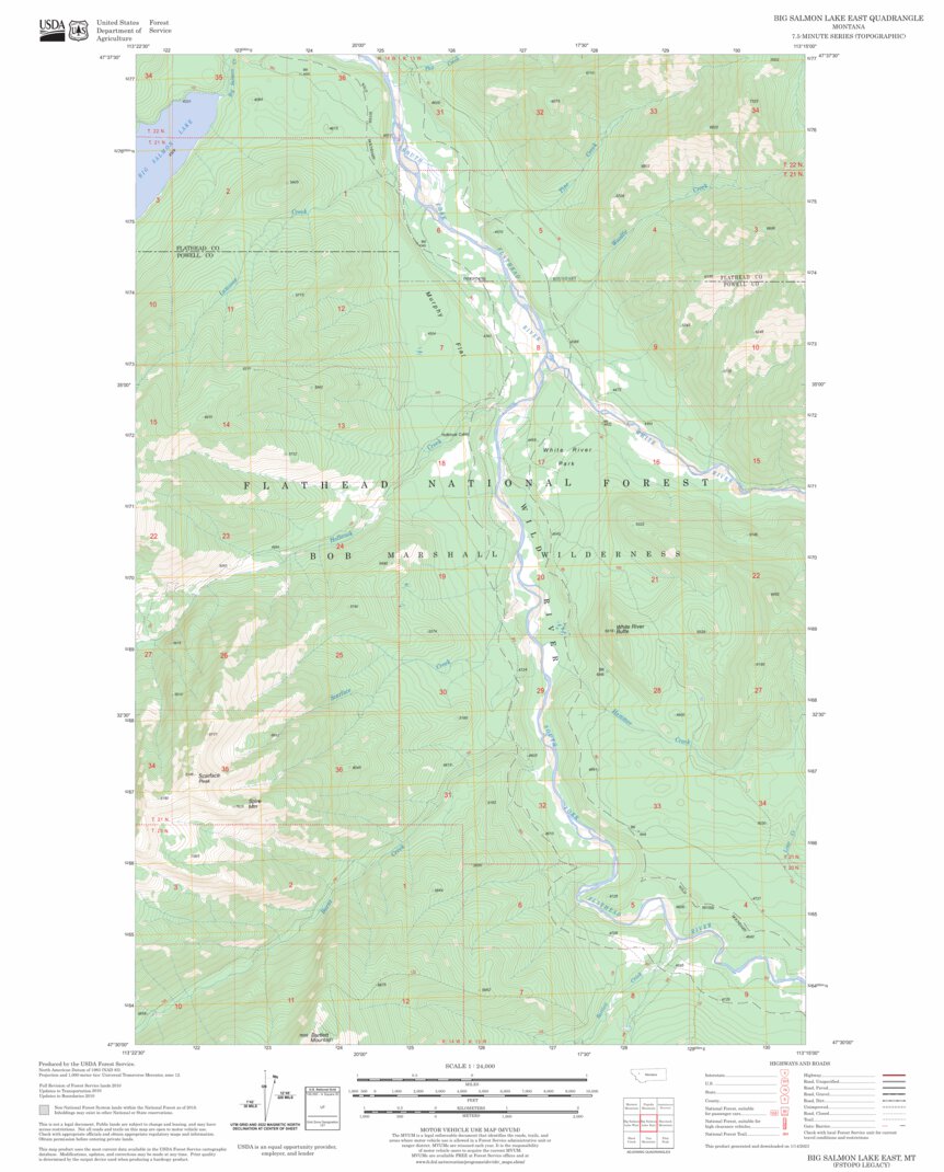 Big Salmon Lake East, MT FSTopo Legacy Map by US Forest Service - Topo ...