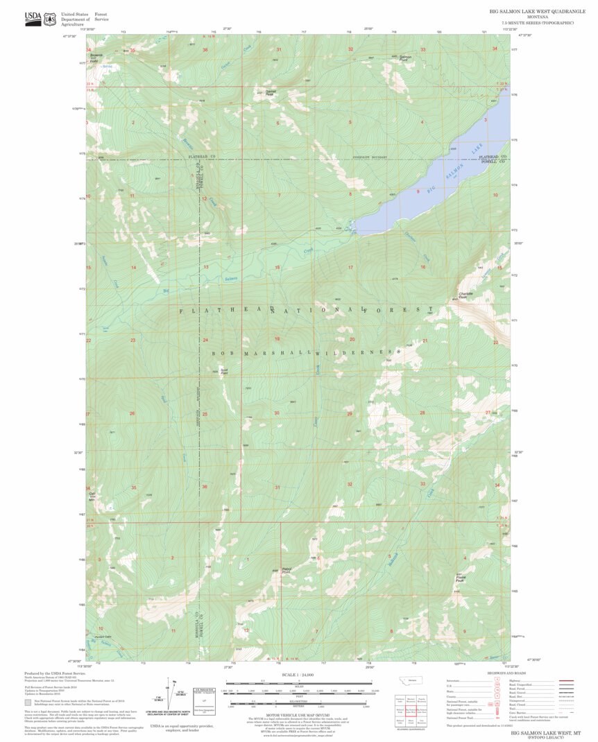 Big Salmon Lake West, MT FSTopo Legacy Map by US Forest Service - Topo ...