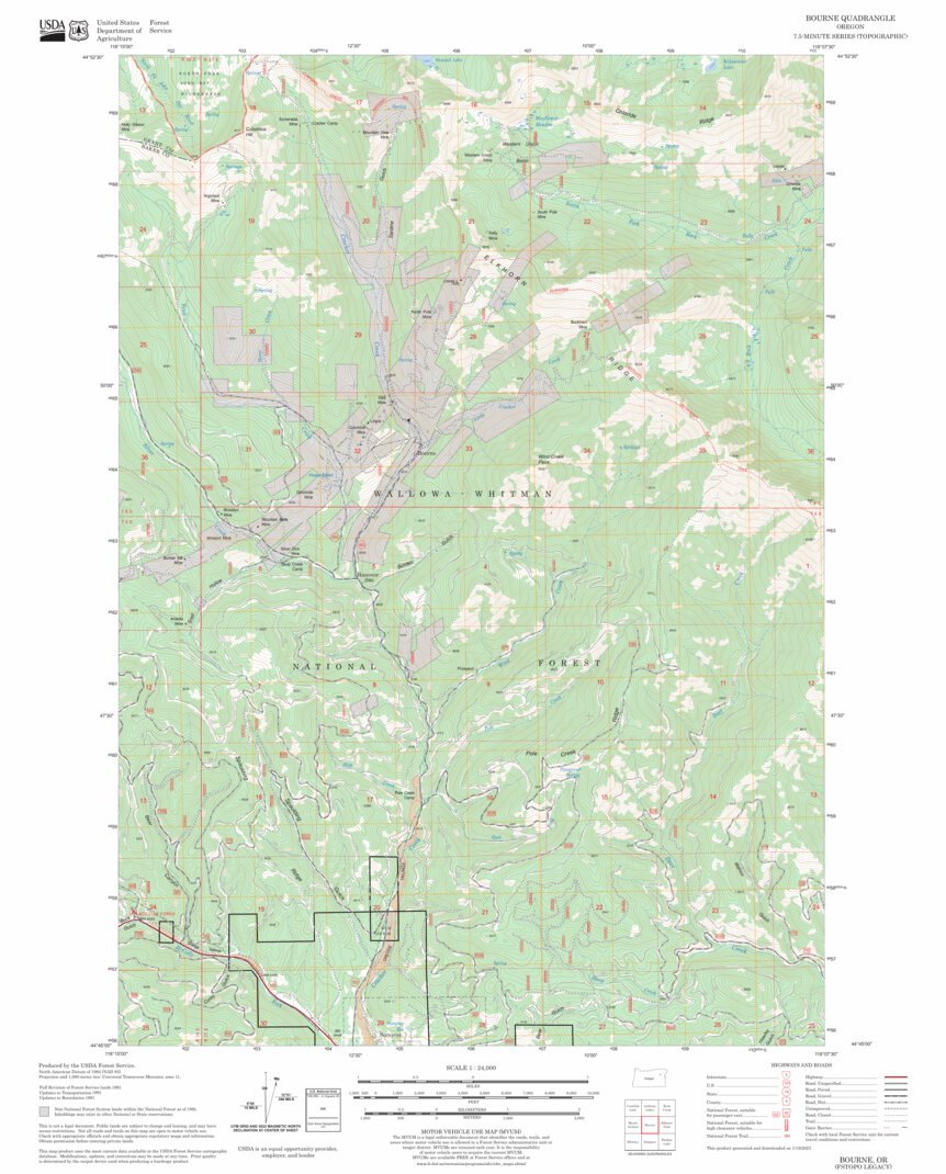 Bourne, OR FSTopo Legacy Map by US Forest Service - Topo | Avenza Maps
