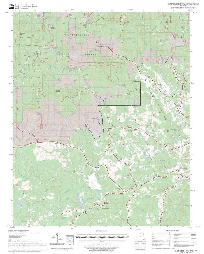Campbell Mountain, GA FSTopo Legacy Map by US Forest Service - Topo ...
