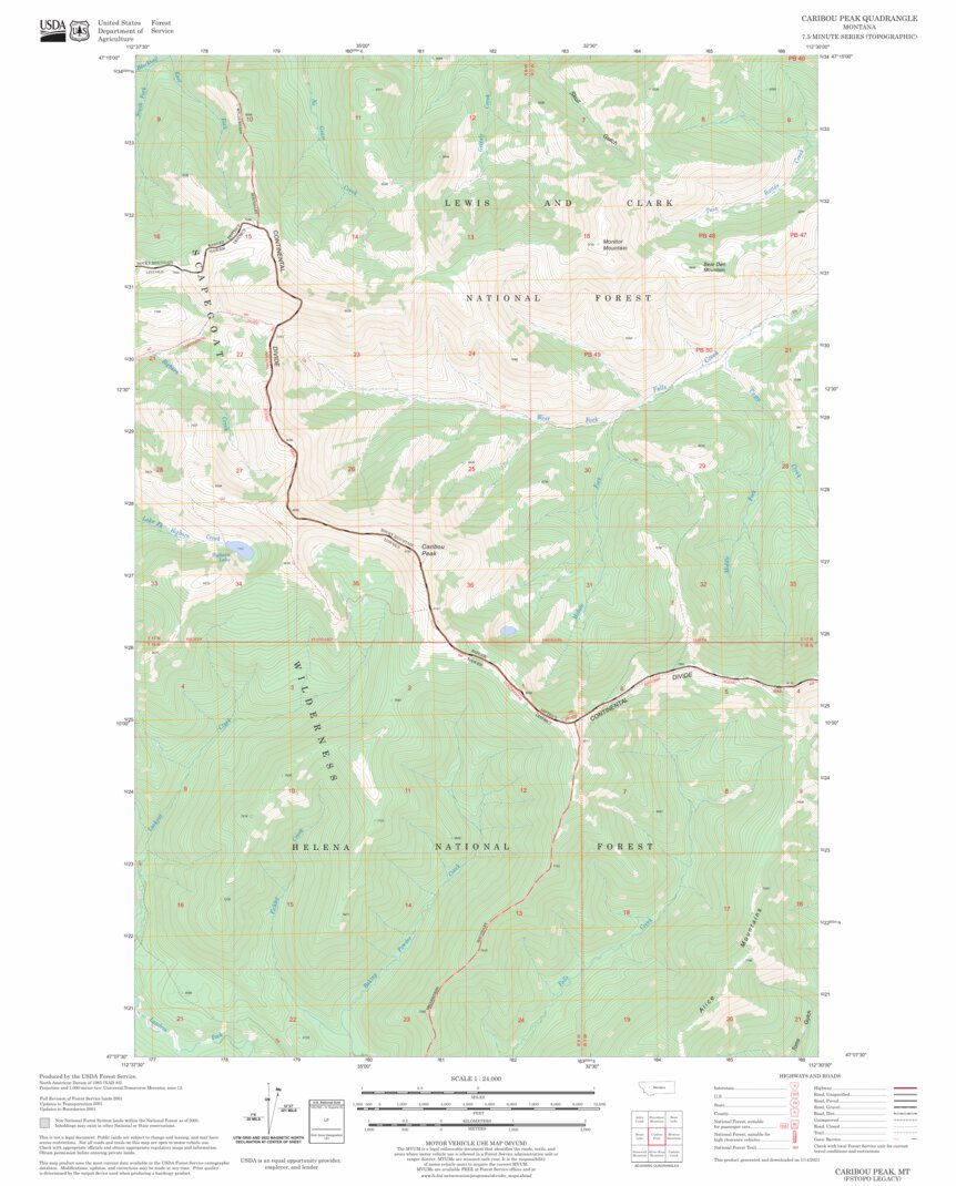 Caribou Peak, MT FSTopo Legacy Map by US Forest Service - Topo | Avenza ...