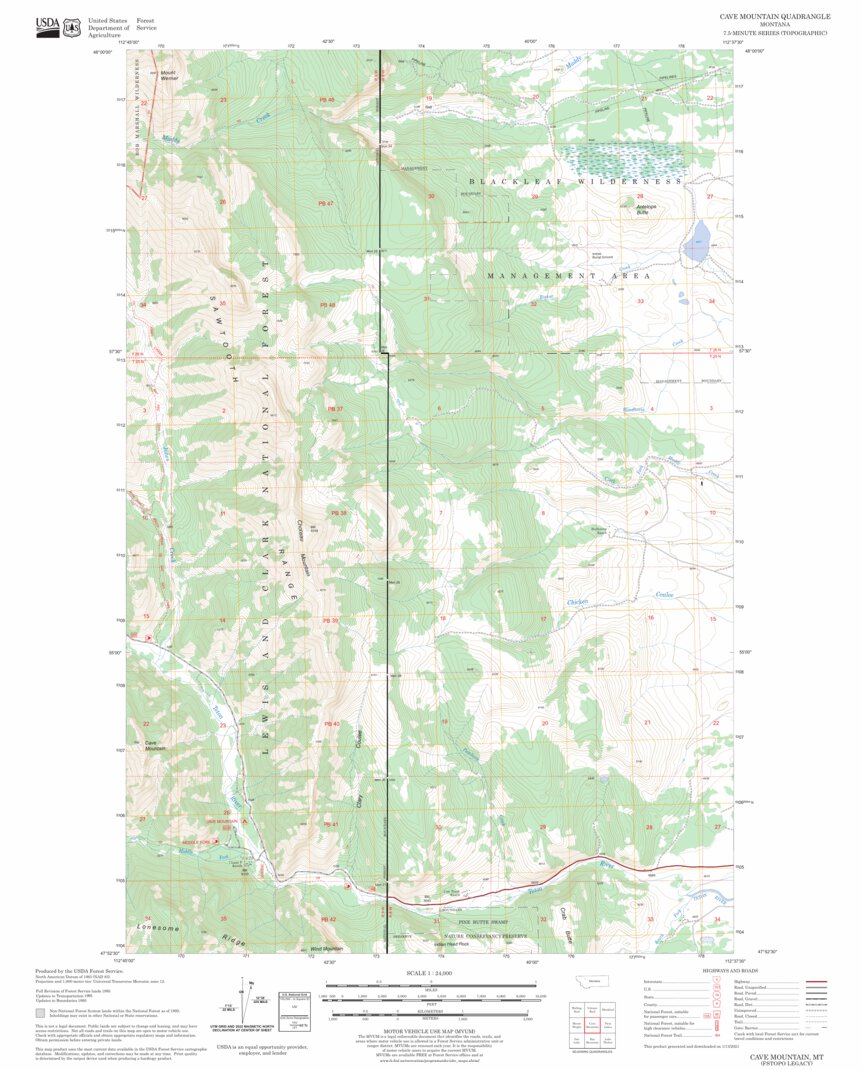 Cave Mountain, MT FSTopo Legacy Map by US Forest Service - Topo ...
