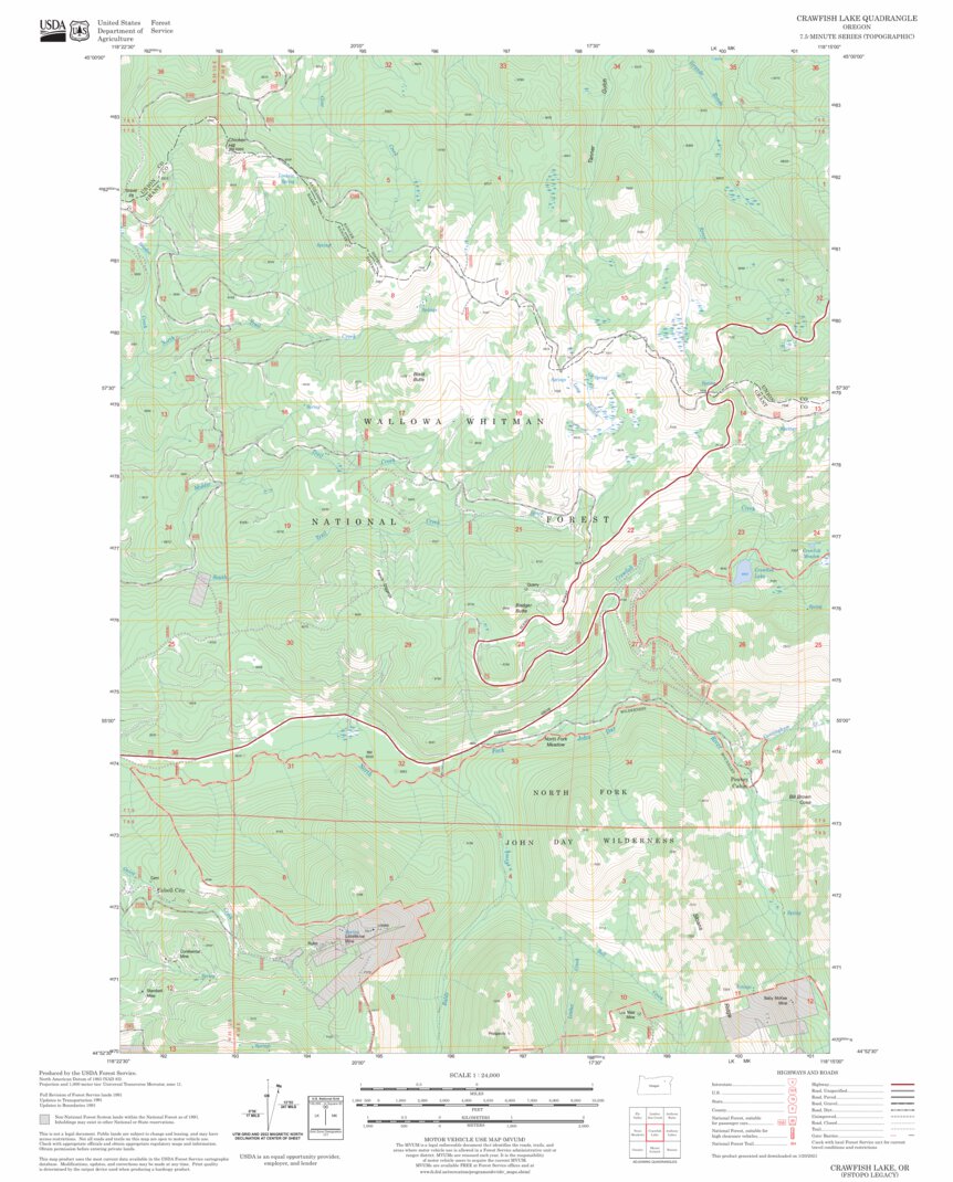 Crawfish Lake, OR FSTopo Legacy Map by US Forest Service - Topo ...