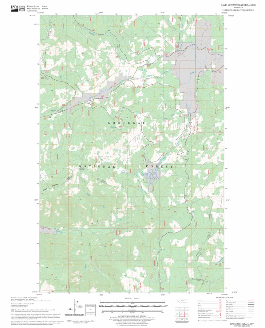 Davis Mountain, MT FSTopo Legacy Map by US Forest Service - Topo ...