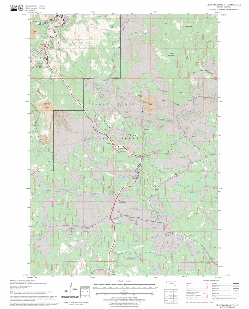 Deadwood South, SD FSTopo Legacy Map by US Forest Service - Topo ...