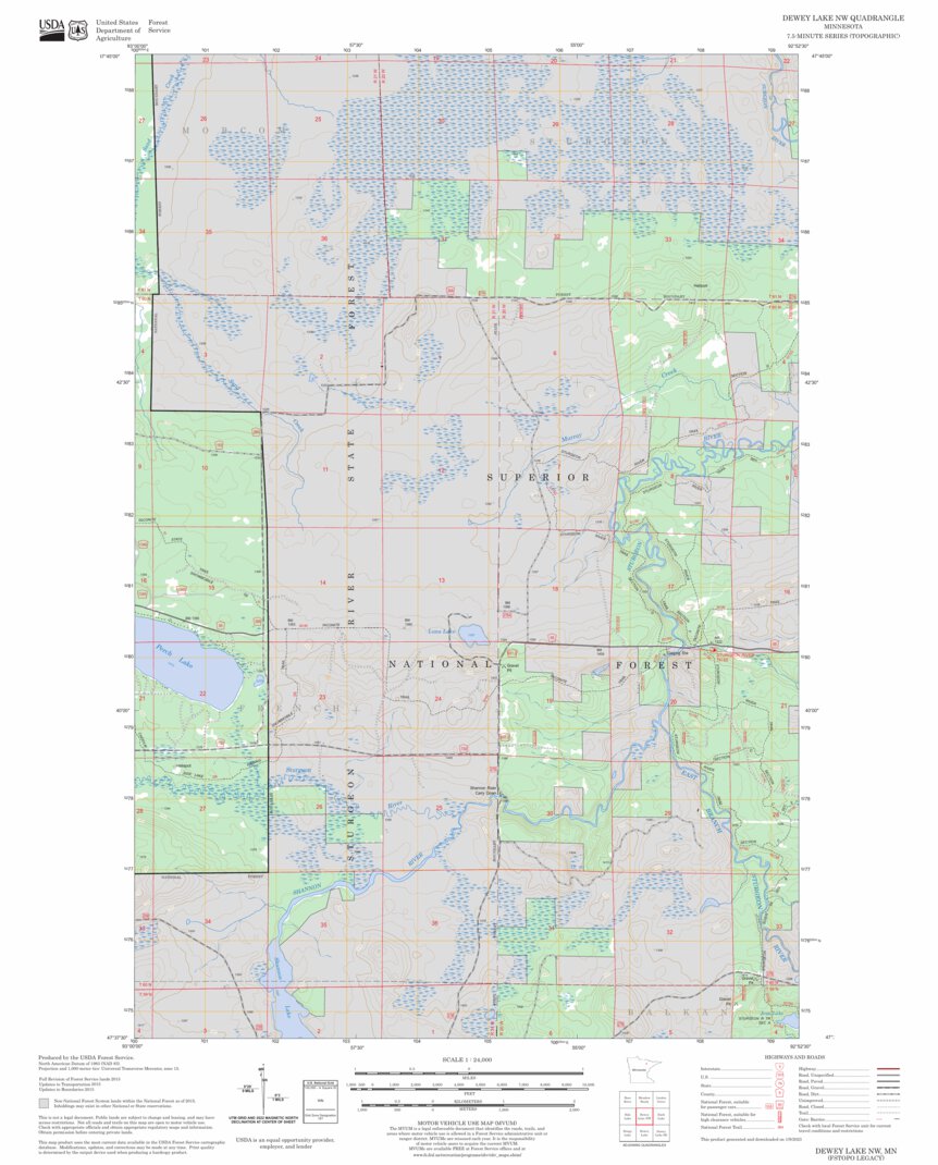 Dewey Lake NW, MN FSTopo Legacy Map by US Forest Service - Topo ...