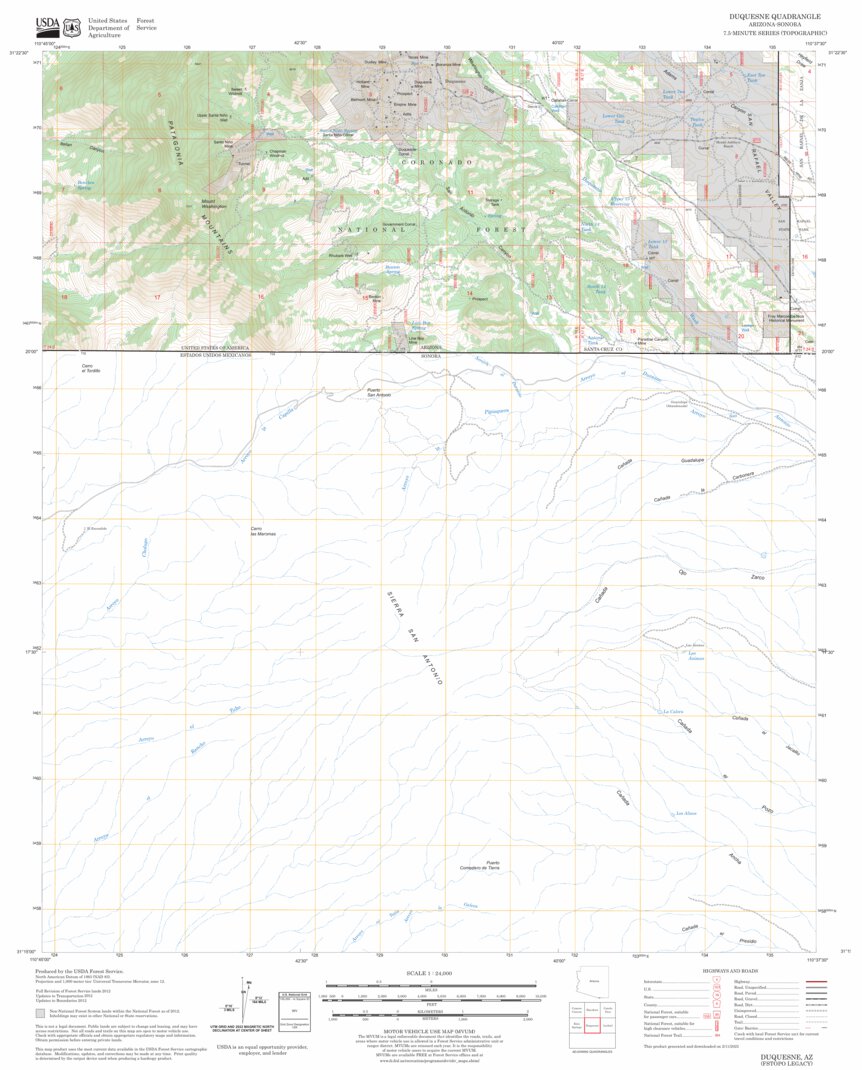 Duquesne, AZ FSTopo Legacy Map by US Forest Service - Topo | Avenza Maps