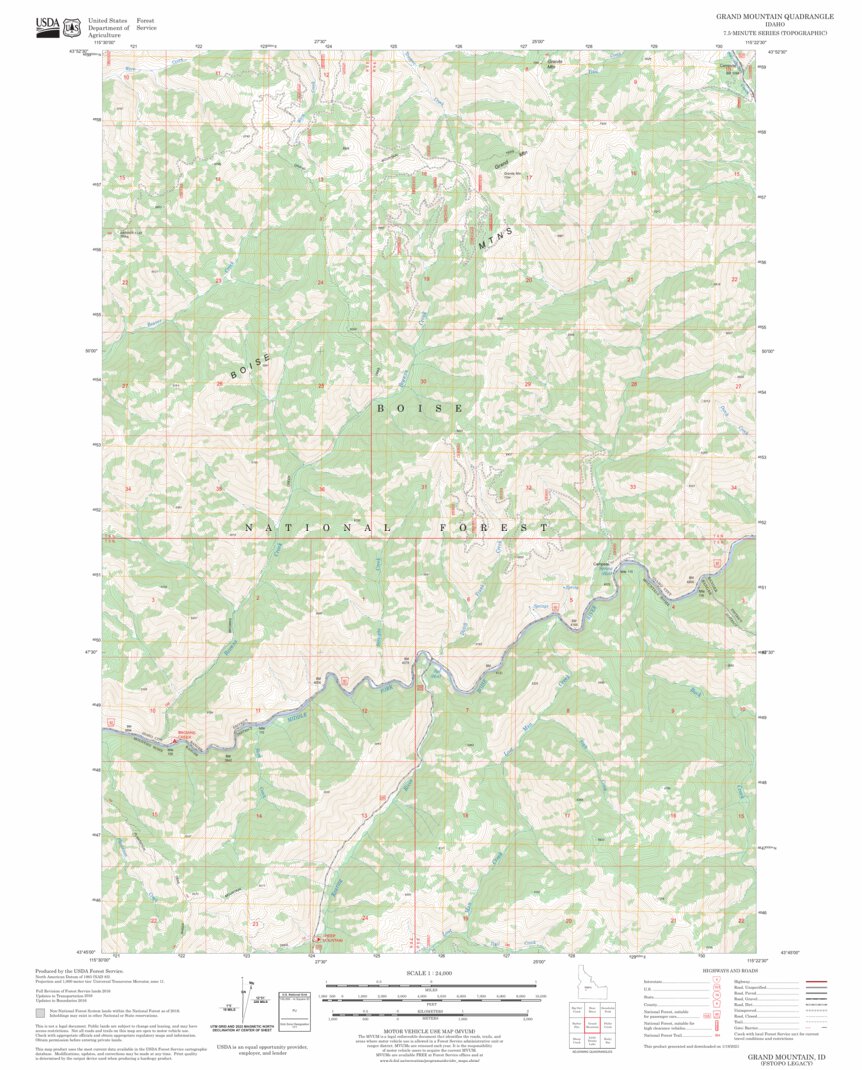 Grand Mountain, ID FSTopo Legacy Map by US Forest Service - Topo ...