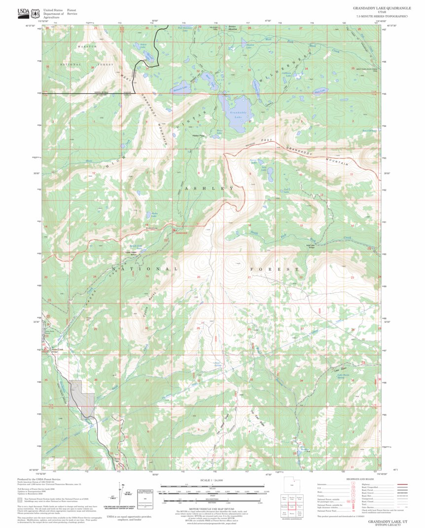 Grandaddy Lake, UT FSTopo Legacy Map by US Forest Service - Topo ...