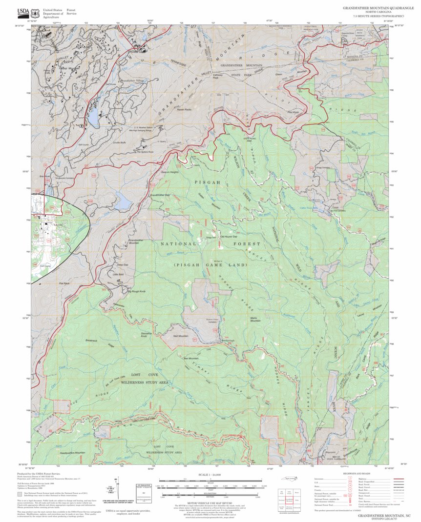 Grandfather Mountain, NC FSTopo Legacy Map by US Forest Service - Topo ...