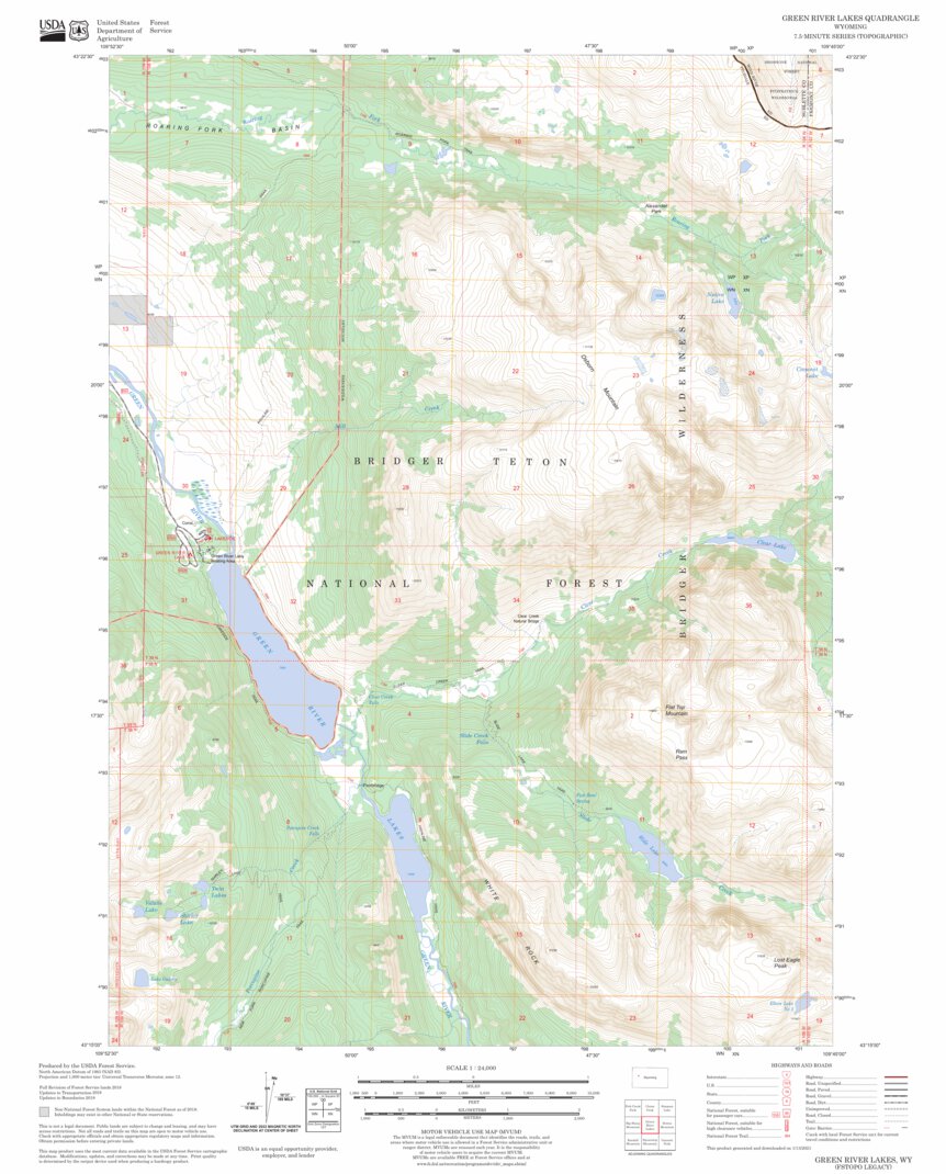Green River Lakes, WY FSTopo Legacy Map by US Forest Service - Topo ...