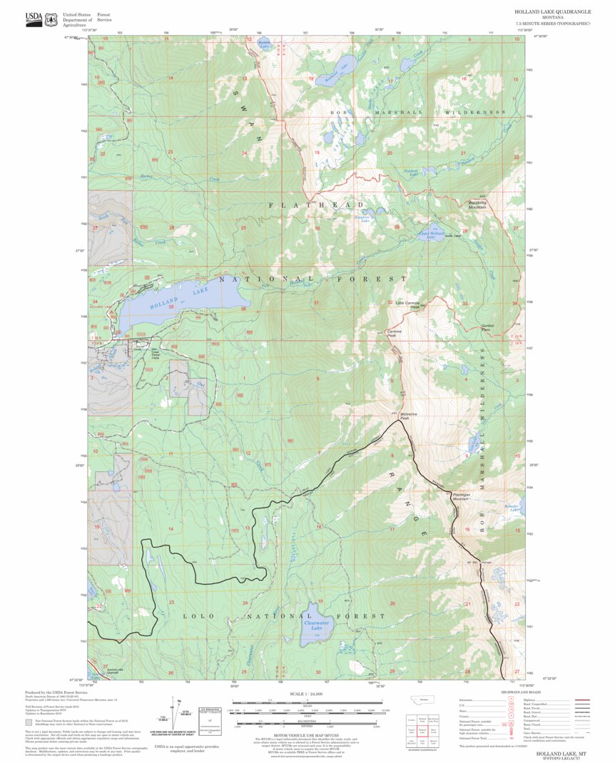 Holland Lake, MT FSTopo Legacy Map by US Forest Service - Topo | Avenza ...