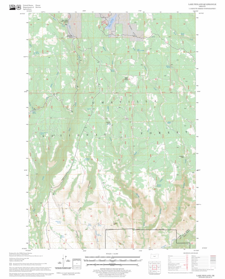 Lake Penland, OR FSTopo Legacy Map by US Forest Service - Topo | Avenza ...