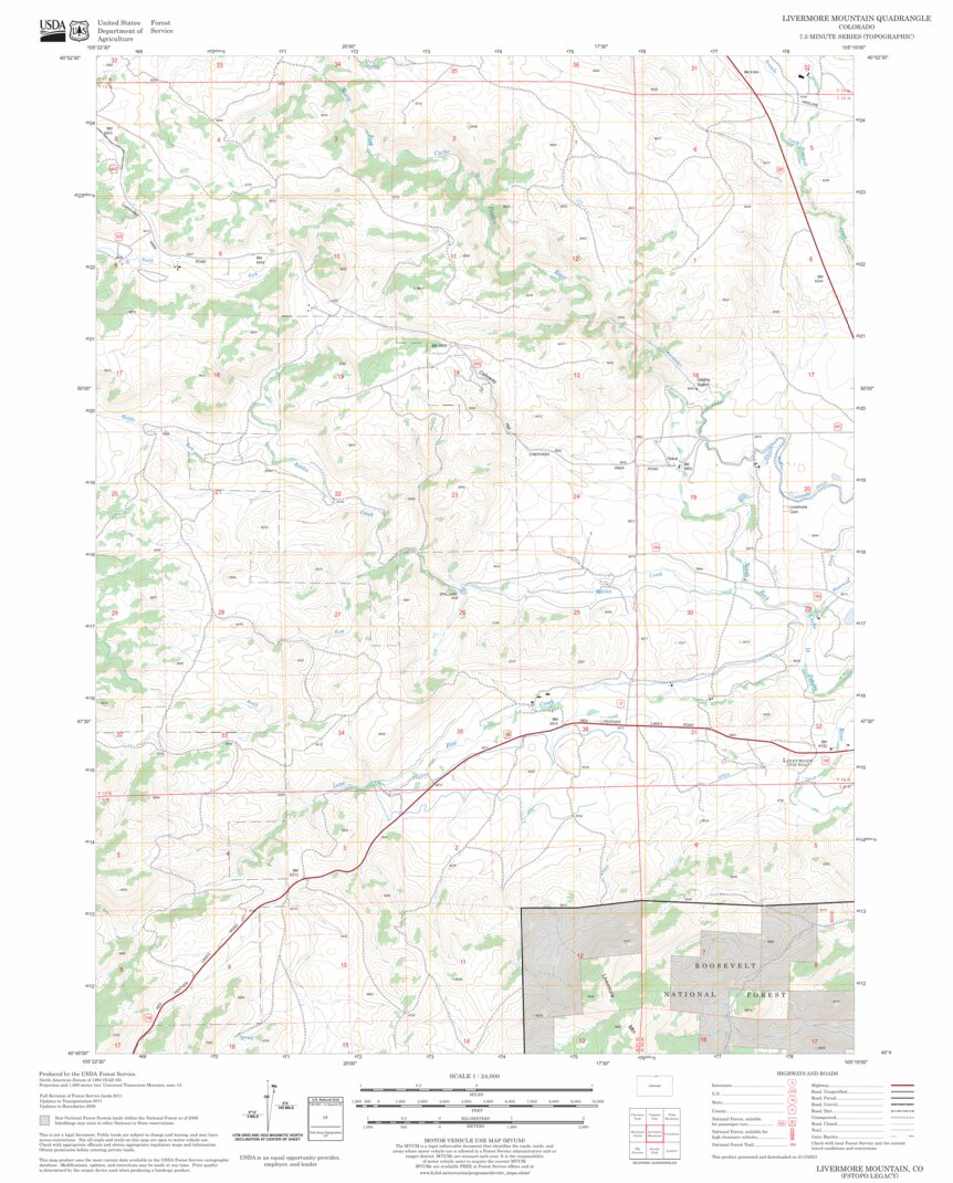 Livermore Mountain, CO FSTopo Legacy Map by US Forest Service - Topo ...