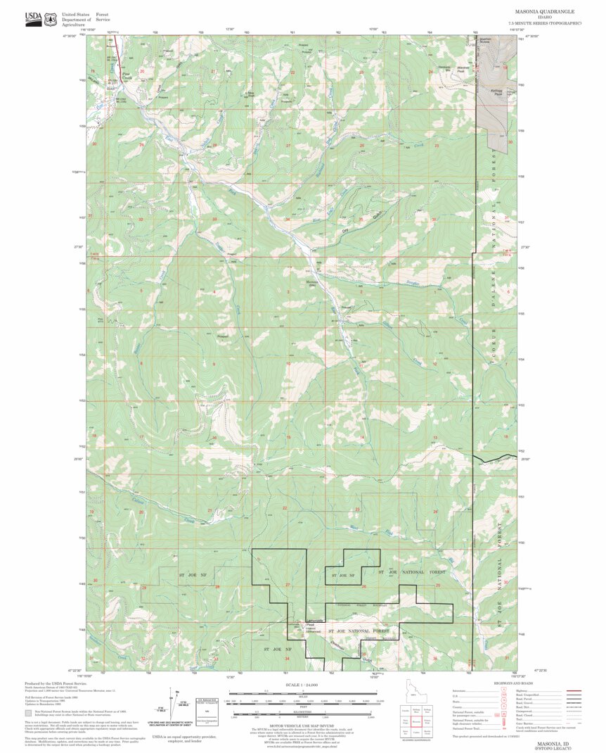 Masonia, ID FSTopo Legacy Map by US Forest Service - Topo | Avenza Maps