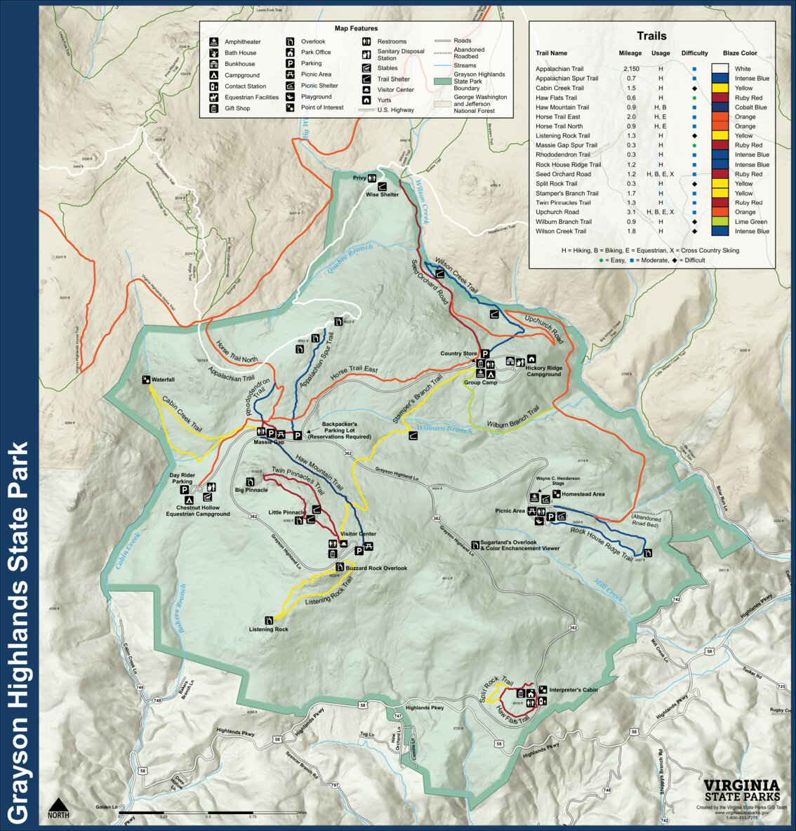 Grayson Highlands State Park Map by Virginia State Parks | Avenza Maps