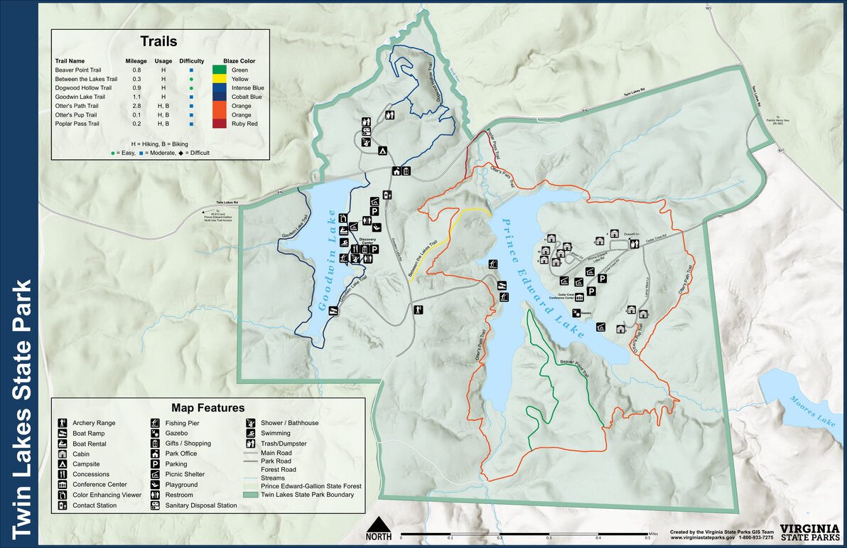 Twin Lakes State Park Map by Virginia State Parks | Avenza Maps