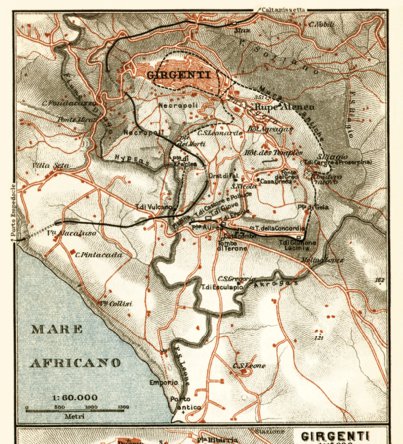 Agrigento (Girgenti) and environs Map, 1912 by Waldin | Avenza Maps