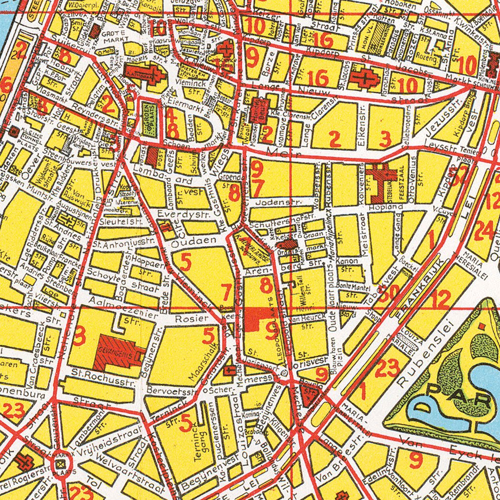 Antwerp (Antwerpen, Anvers) city Map, 1946 by Waldin | Avenza Maps