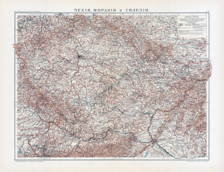 Bohemia, Moravia and Silesia Map (in Russian), 1910 by Waldin | Avenza Maps