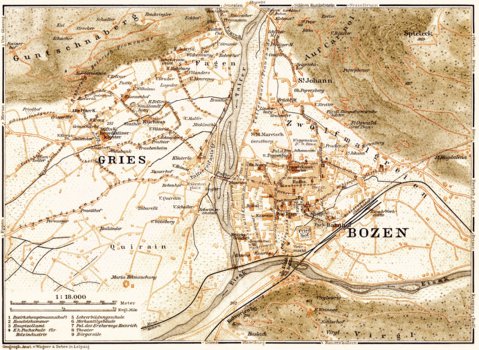 Bolzano (Bozen) and Gries city Map, 1906 by Waldin | Avenza Maps
