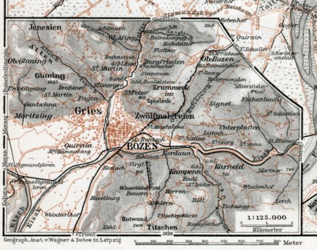 Bozen (Bolzano) and Gries, region Map, 1910 by Waldin | Avenza Maps