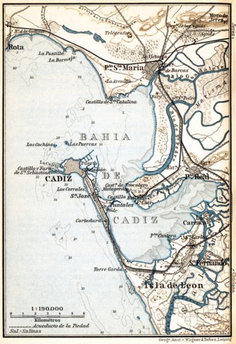 Cádiz and environs Map, 1899 by Waldin | Avenza Maps