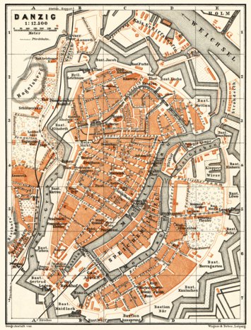 Danzig (Gdańsk) city Map, 1887 by Waldin | Avenza Maps