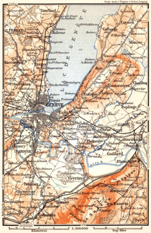 Geneva (Genf, Genève) and environs Map, 1897 by Waldin | Avenza Maps