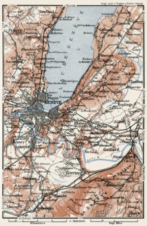 Geneva (Genf, Genève) and environs Map, 1909 by Waldin | Avenza Maps