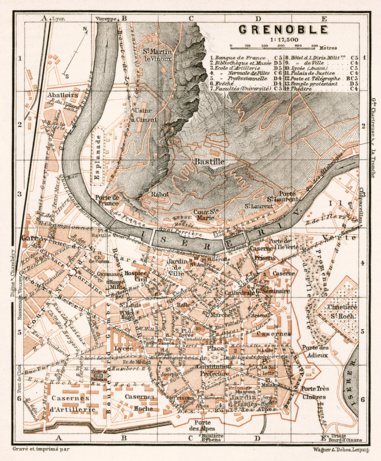 Grenoble (Grenobles) city Map, 1902 by Waldin | Avenza Maps