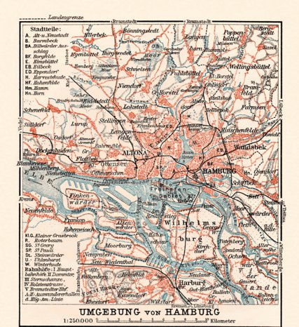 Hamburg, Altona and environs Map, 1911 by Waldin | Avenza Maps