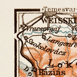 Herkulesbad, Orsova, town plans. Danube River course from Báziás to ...