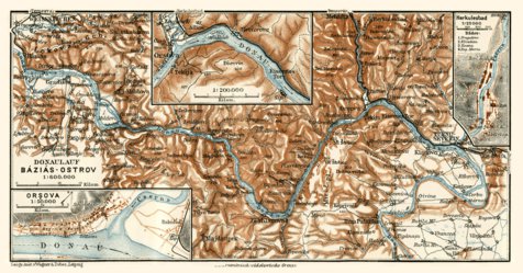 Herkulesbad, Orsova, town plans. Danube River course from Báziás to ...