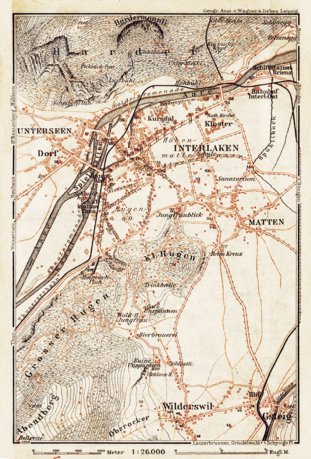 Interlaken and environs Map, 1909 by Waldin | Avenza Maps