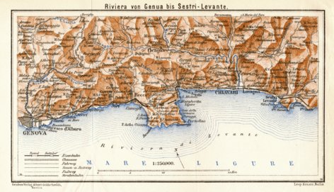 Italian Genoese/Levantian Riviera (Riviére) from Genua to Sestri ...