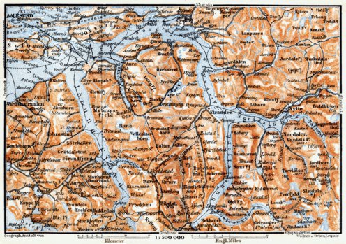 Jørundfjord and Geirangerfjord district Map, 1910 by Waldin | Avenza Maps