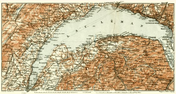 Lake of Geneva (Lac Léman) environs, 1909 Map by Waldin | Avenza Maps