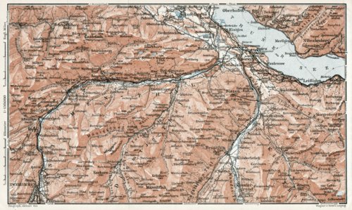 Lake Thun (Thuner See), Simme and Kander Rivers environs Map, 1909 by ...